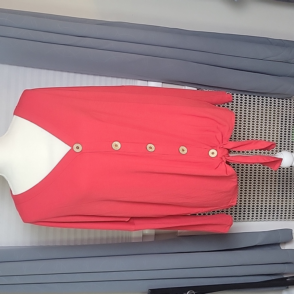 Zenana Premium Red With Wood Buttons And Tie Front Lo… - Gem